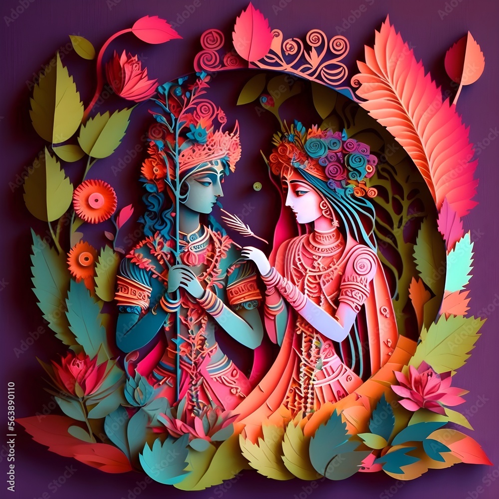 Mystical colorful radha krishna Stock Illustration | Adobe Stock