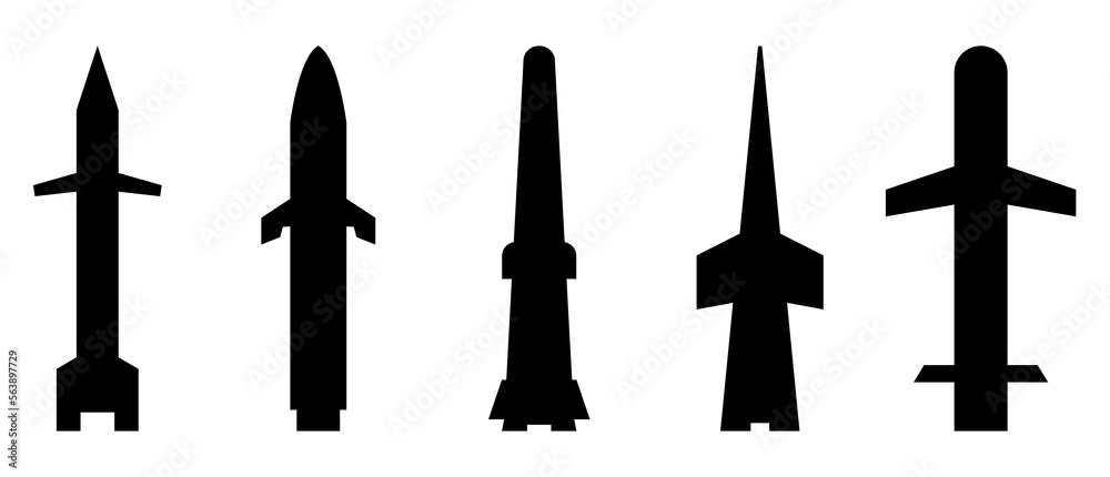 Missile bomb icon set. Set of rocket weapons. Rocket illustration ...