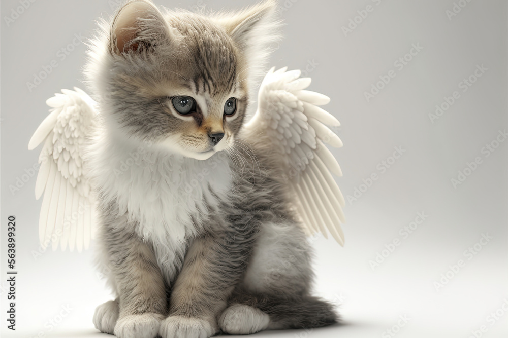 Cute cat with angel wings, kitten cupid isolated on white background ...