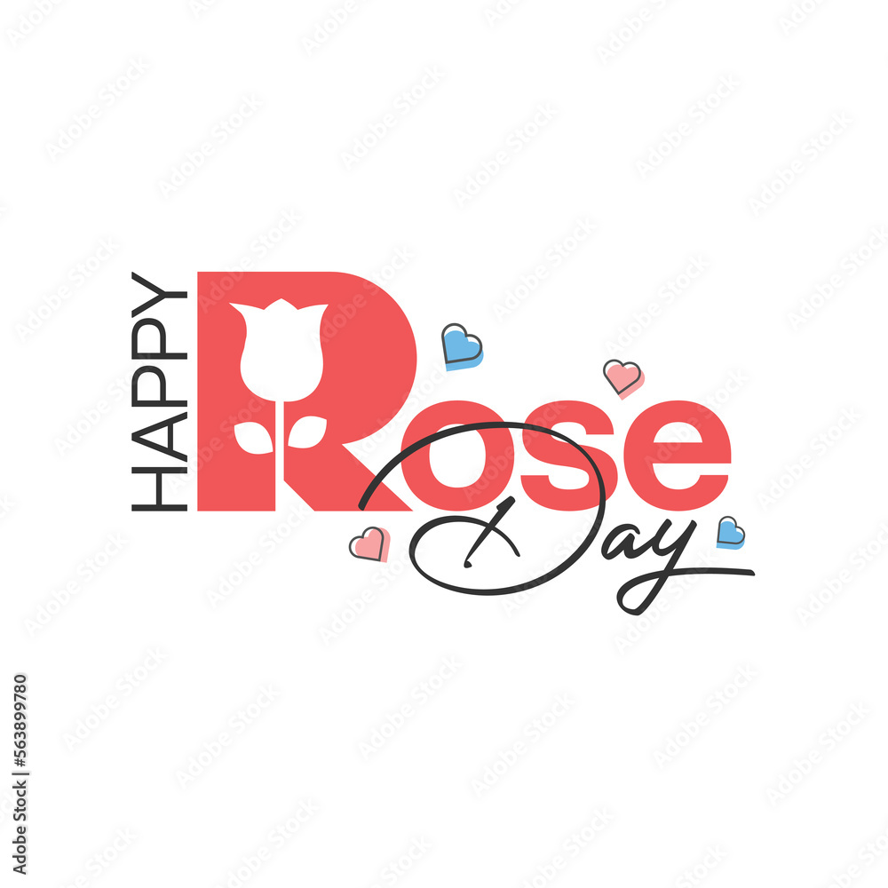 Happy Rose Day Typography, Flat Simple Creative Rose Day Text with ...