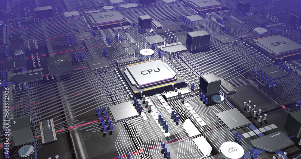Computer CPU Processor 3D Animation. Data Transferring. AI Technology ...