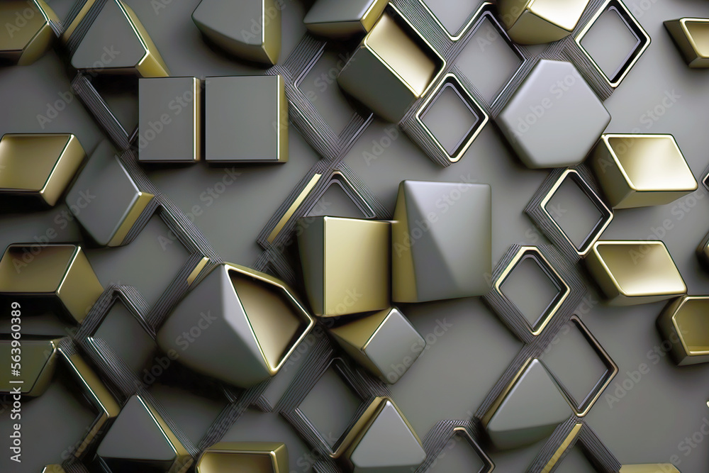 3D representation of all kinds of shapes, squares, triangles, lines ...