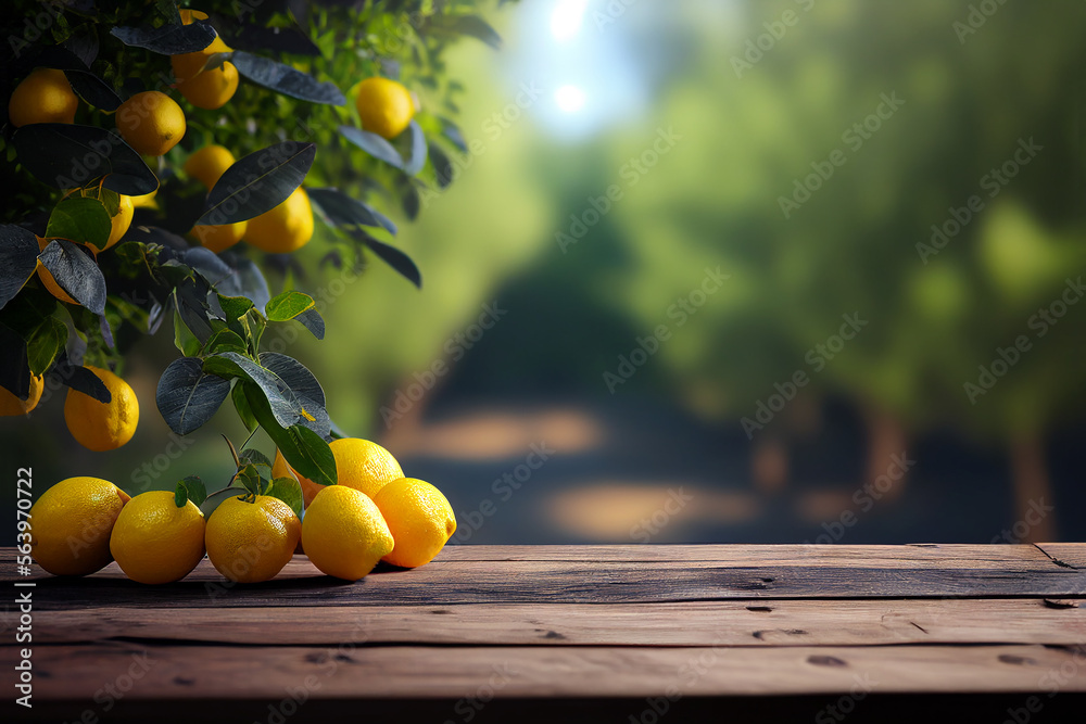 Lemon tree garden background created with generative Ai technology ...