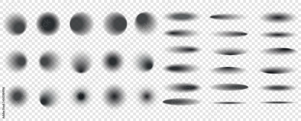 Realistic round shadows. Square transparent surface shades, floor oval ...