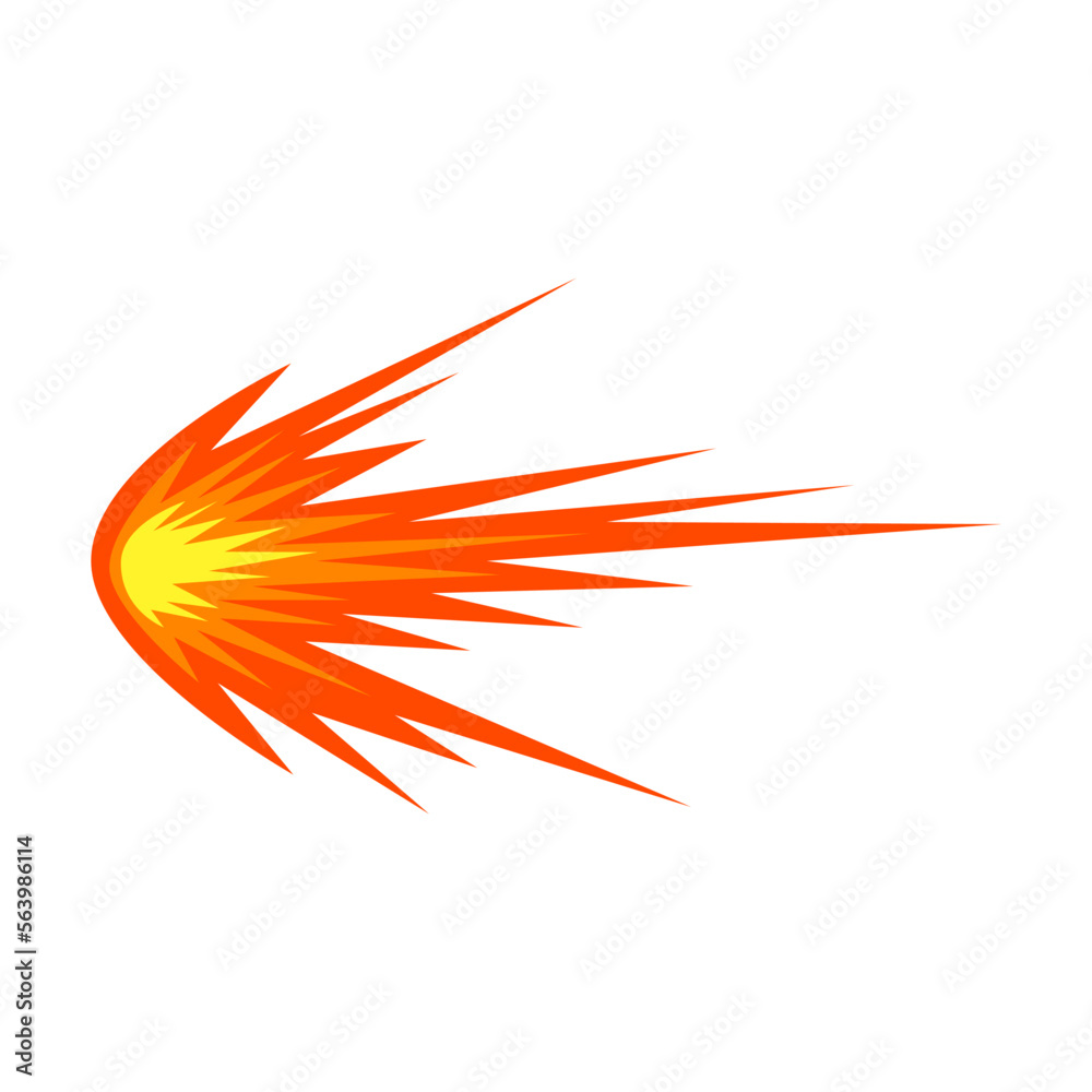 Orange gun flash with fire, explosive effect or bullet trace. Gunshot ...