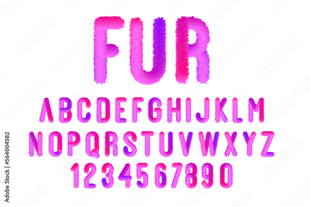 Cute pink fur font alphabets in capital letters from A to Z and numbers ...