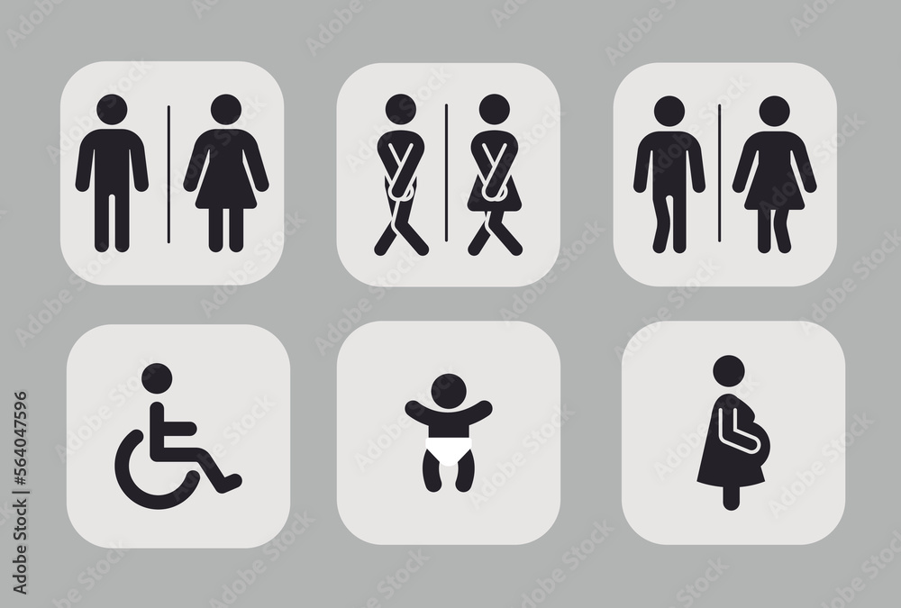 sanitary signage icons, restroom area vector indicators Stock Vector ...