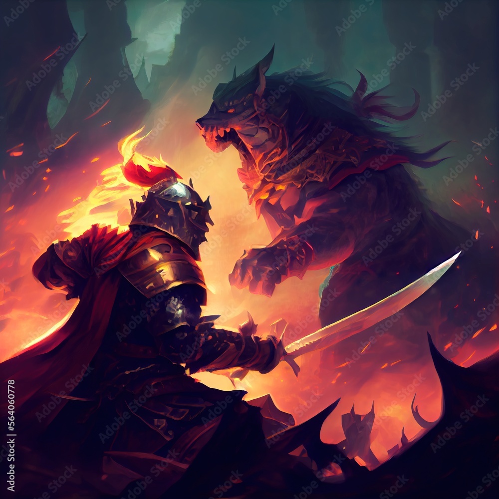 Portrait of an ancient male warrior in ancient warrior armor fighting a ...