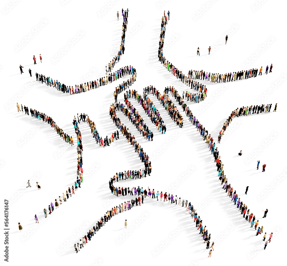 Large group of multiracial people gathered together in the shape of ...