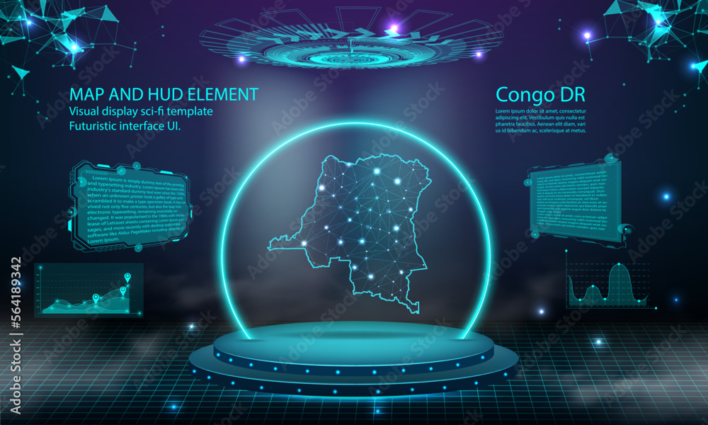 congo DR map light connecting effect background. abstract digital ...