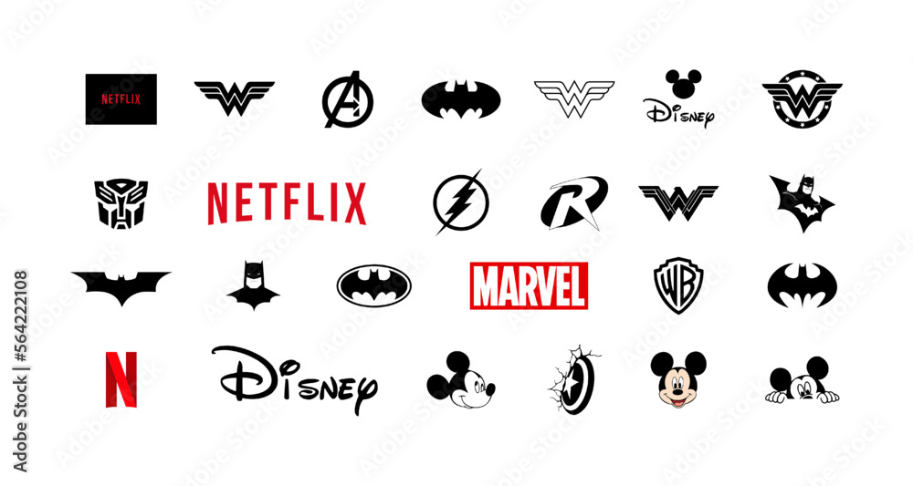 Netflix, marvel, disney. Icons from the most popular studios. Cartoons ...