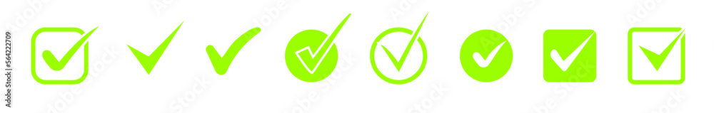Green check mark icon set. Check mark vector icon. Approval check flat ...