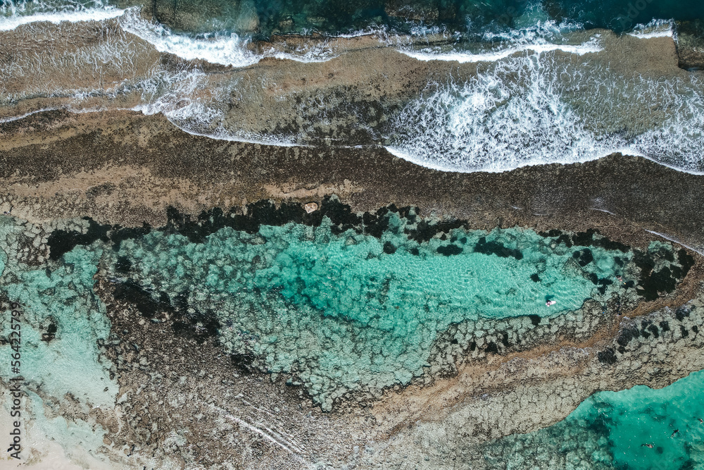 Top down drone capture of the Yanchep Lagoon and reef just north of ...