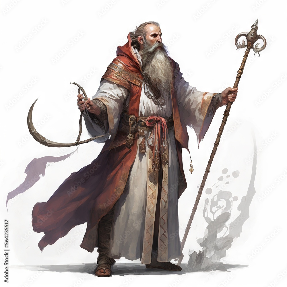 Fantasy RPG Holy Mage drawing, white background, created with ...