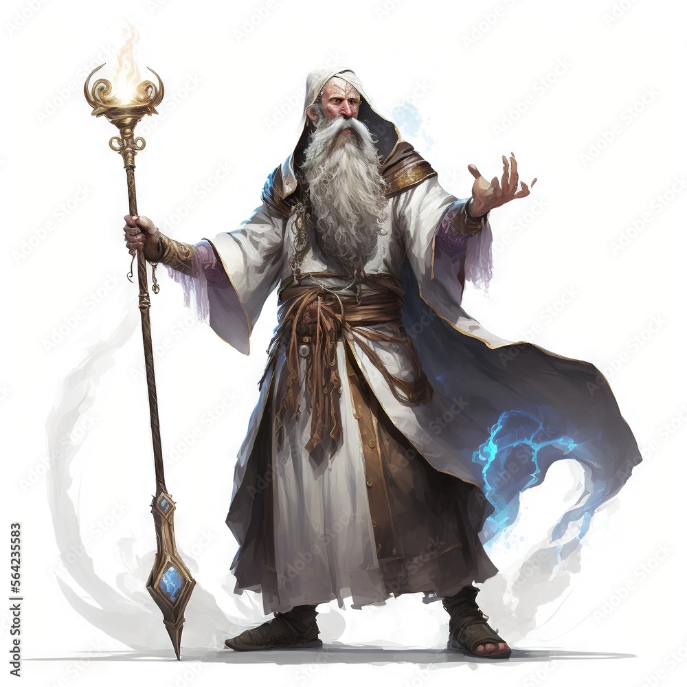 Illustration Stock Fantasy RPG Holy Mage drawing, white background ...