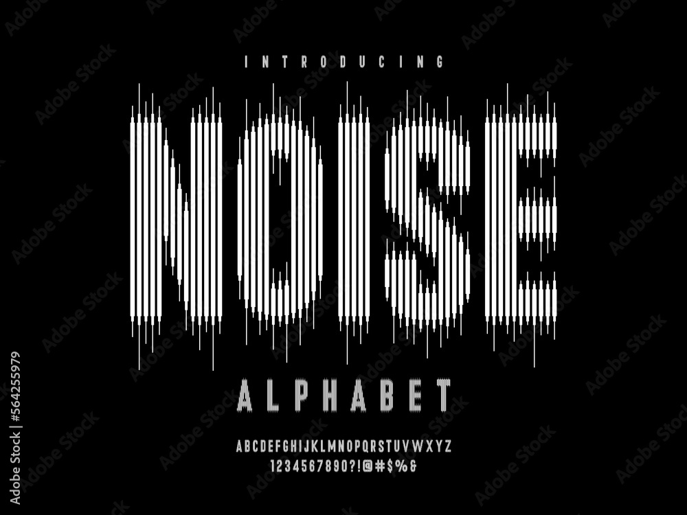 Sound wave style alphabet design with uppercase, numbers and symbol ...