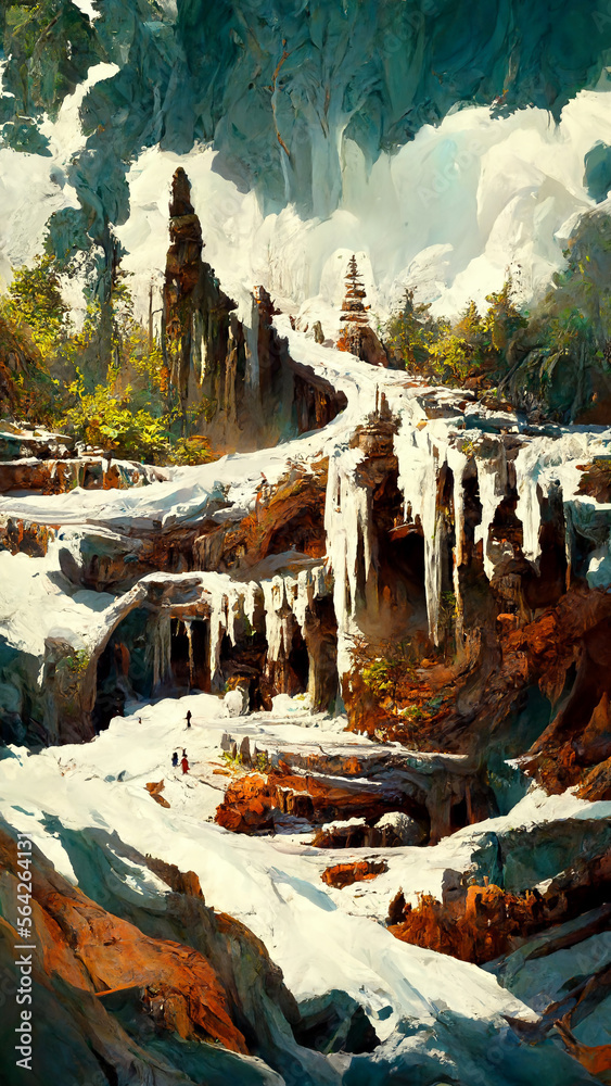 Mayan civilization Snow and ice forest land cave illustration art ...