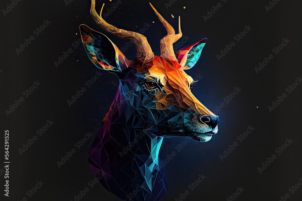 Realistic Low Poly Antelope Portrait, Colourful Polygonal Shapes. Ai ...