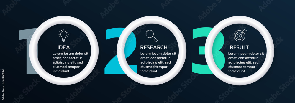 3 steps, options infographic with business icons and three numbers ...