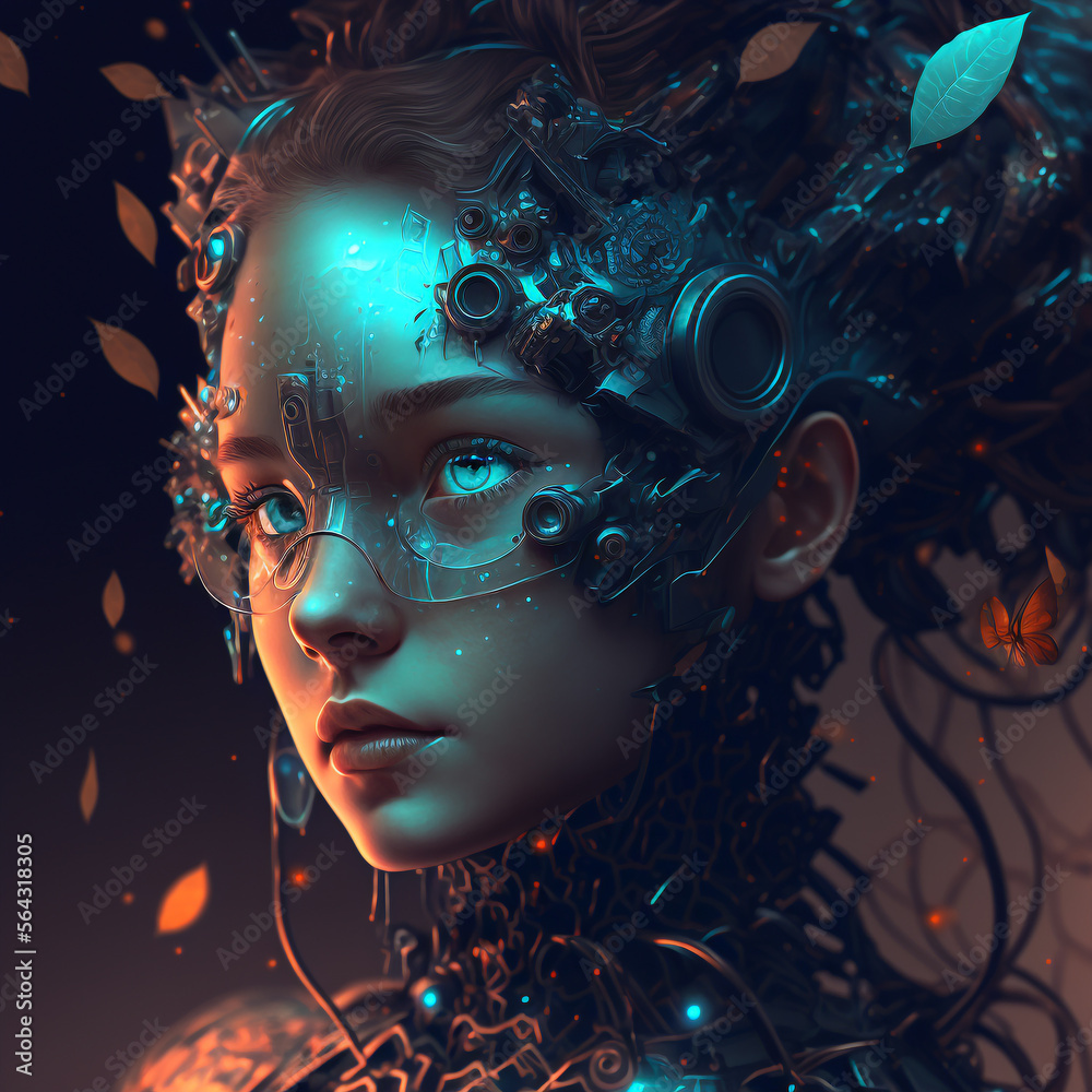generative ai illustration representing a futuristic cyborg robot girl ...