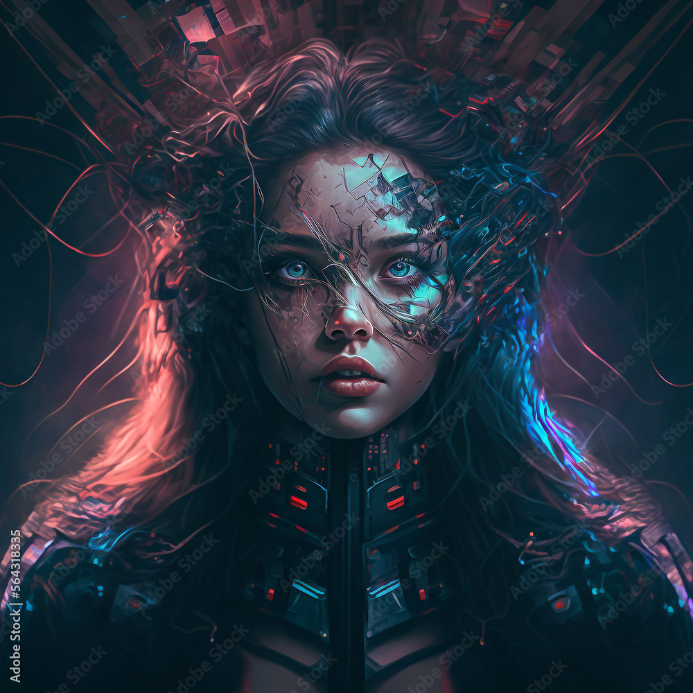 generative ai illustration representing a futuristic cyborg robot girl ...