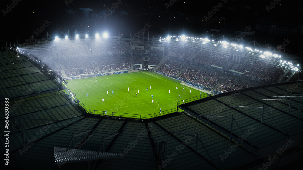 Aerial Establishing Shot of a Whole Stadium with Soccer Championship ...