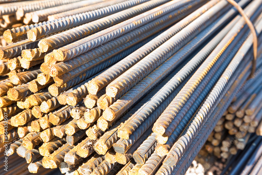 Reinforcements steel bars stack, building armature with surface with ...