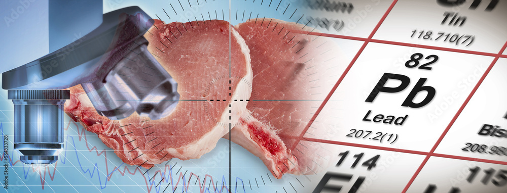 Lead pollution in pork - concept with the Mendeleev periodic table and ...