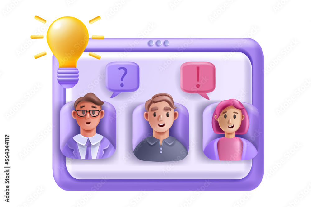 3D virtual meeting, vector interview conference, online video class ...