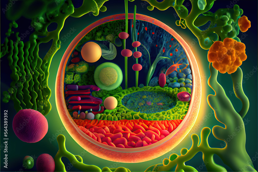 a plant cell, showing various components such as the nucleus, cytoplasm ...