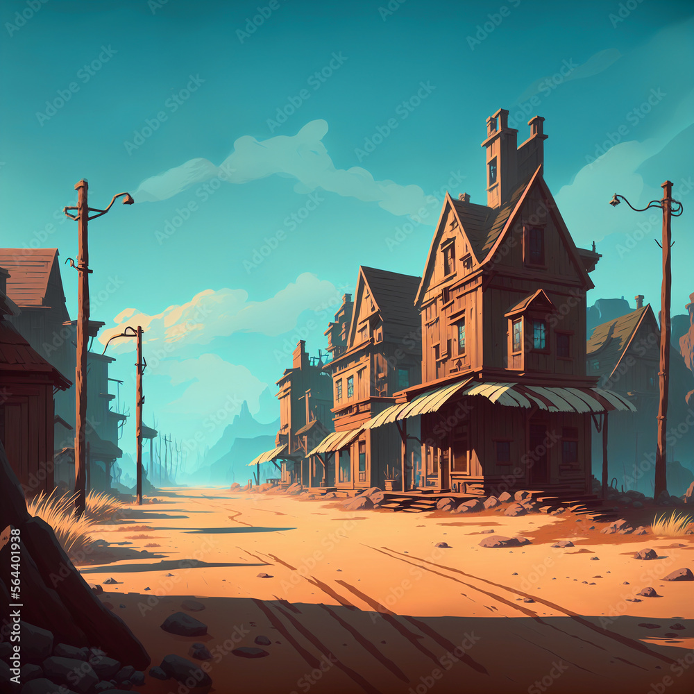 Western town, western street, an old wild west town with wooden ...