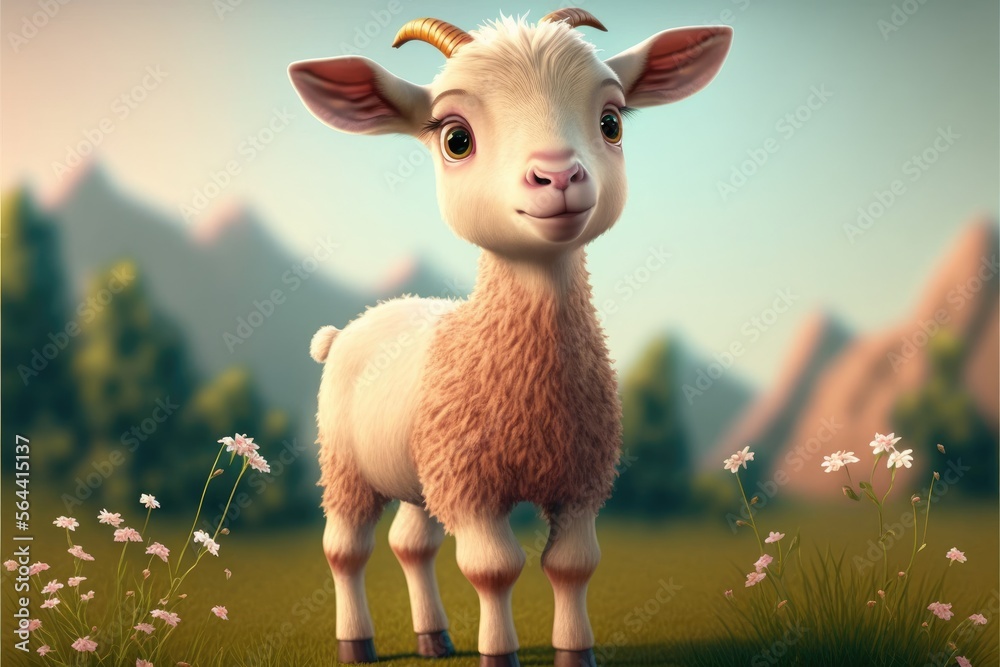 a cute adorable baby goat generative ai rendered in the style of ...