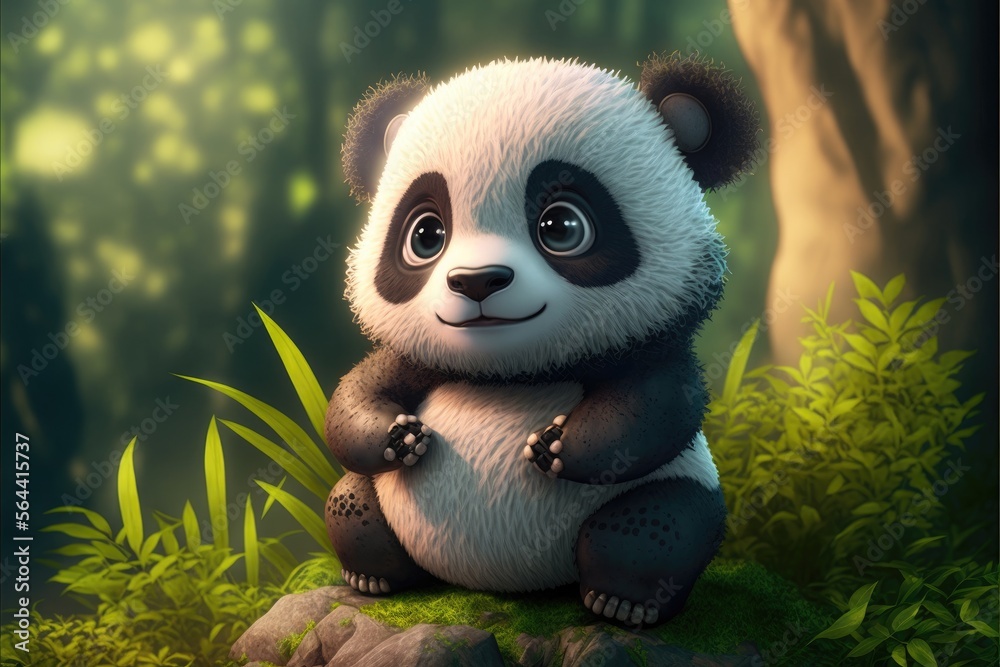 a cute adorable baby Panda generative ai rendered in the style of ...