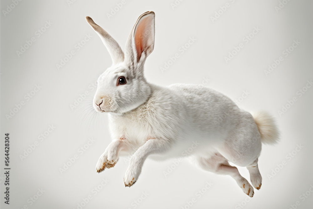 white rabbit jump on white background, full body with free space, Made ...