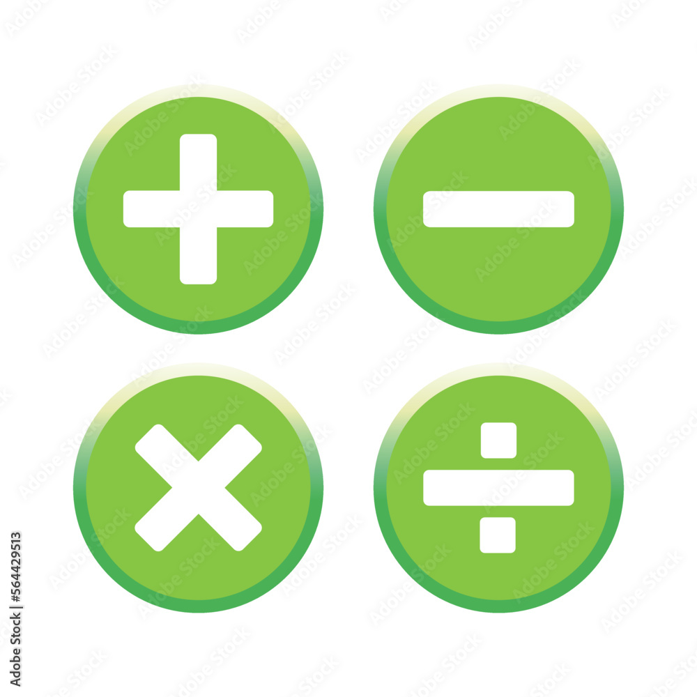 Plus, minus, multiply and divide mathematics symbols on a white ...