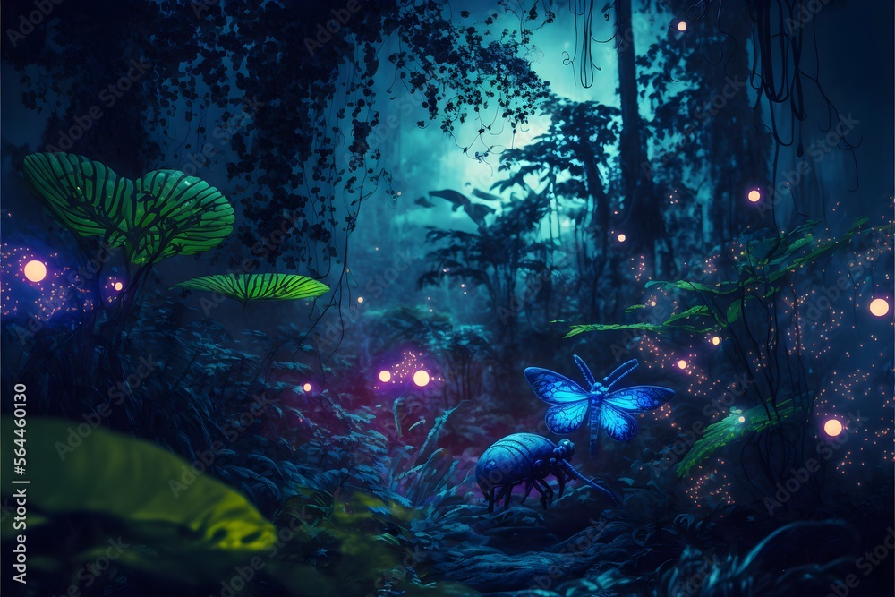 Glowing dots at plants and trees at avatar planet pandora. neon glowing ...