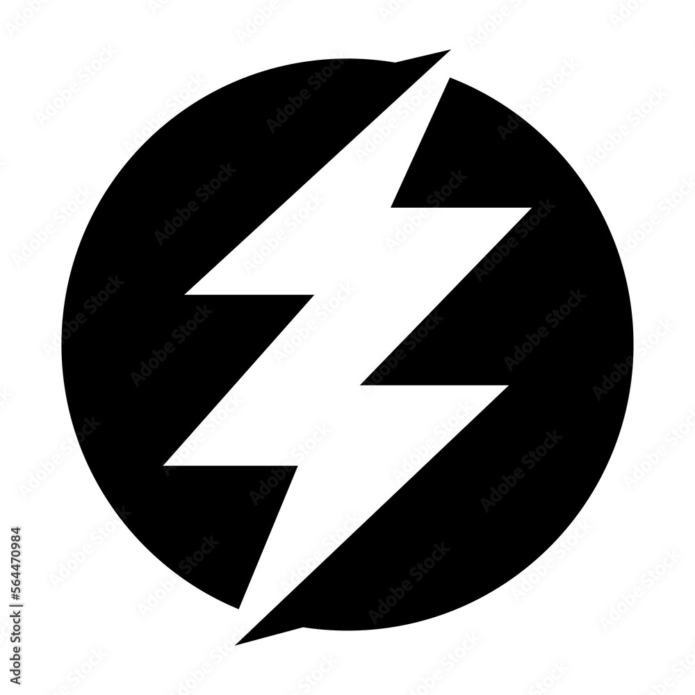 Electric lightning bolt sign inside a circle. negative space style. In ...