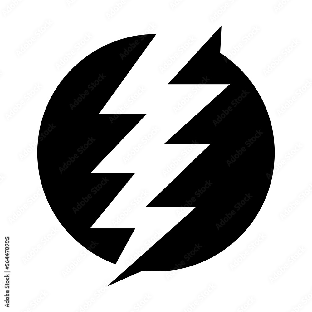 Electric lightning bolt sign inside a circle. negative space style. In ...