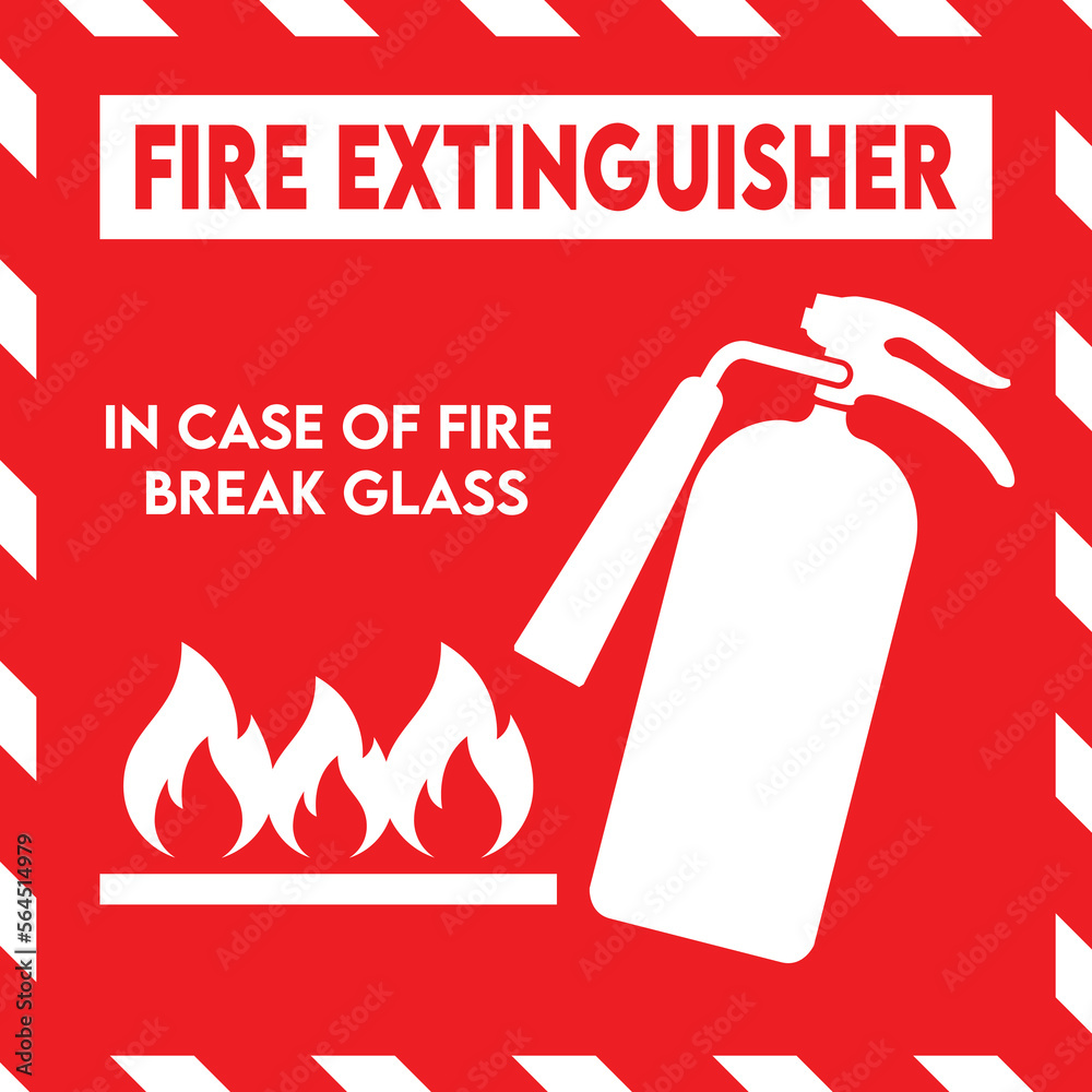 Fire extinguisher sign, In case of fire break glass vector sign and ...