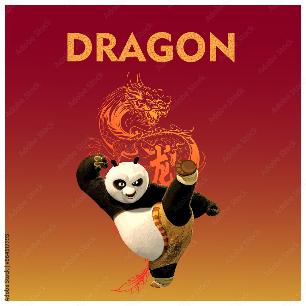 Kung Fu Panda with dragon Illustration. Year of dragon Fan base ...