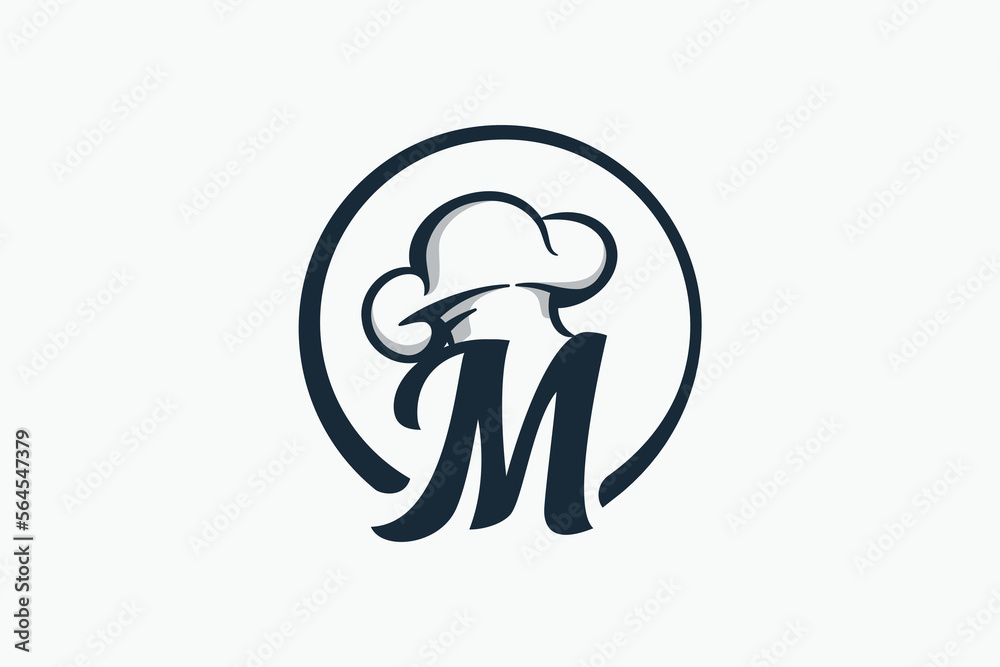 chef logo with a combination of letter m and chef hat for any business ...