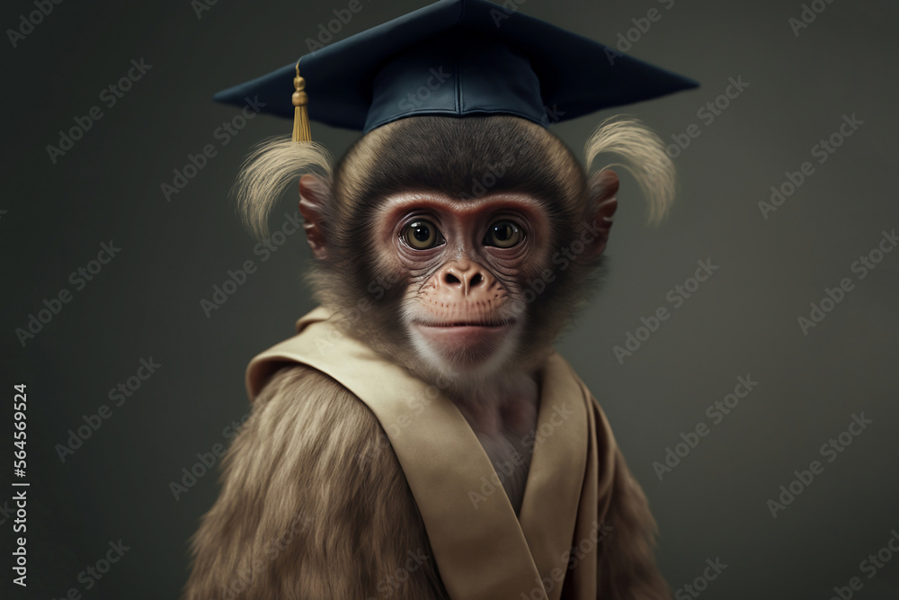 Portait of Monkey wearing graduation gown Stock Illustration | Adobe Stock