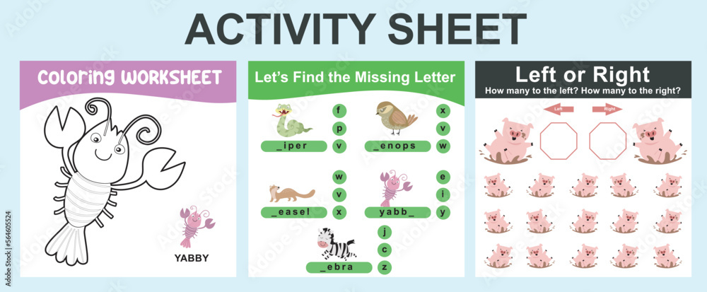 Vector de Stock Bundle activity worksheet for kids with animals ...