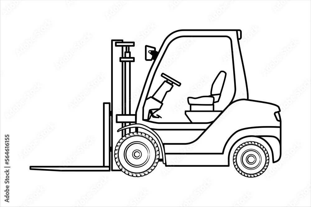 Outline of forklift truck. Side view of the machine. Hydraulic ...