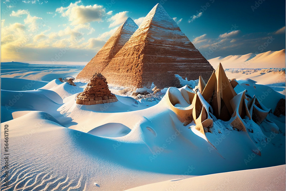 Ancient Pyramids in Snow, Egypt Pyramid in Winter, Global Cooling, Ice ...