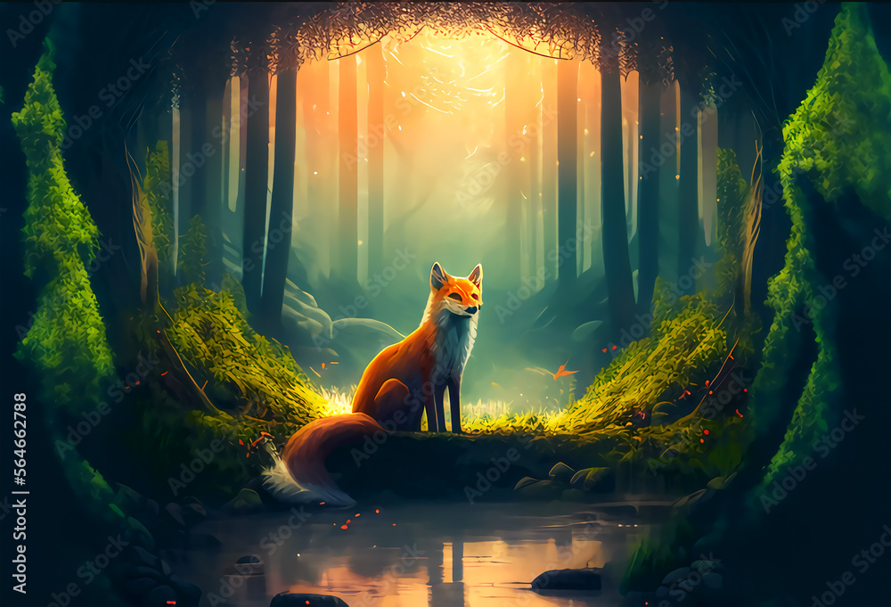 fuchs, wald, magisch, tier Stock Illustration | Adobe Stock