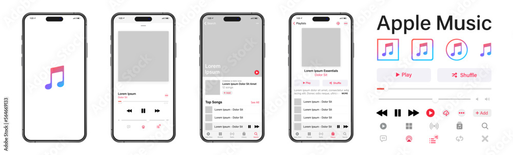 Apple music. App music. App interface template on Apple Iphone mockup ...