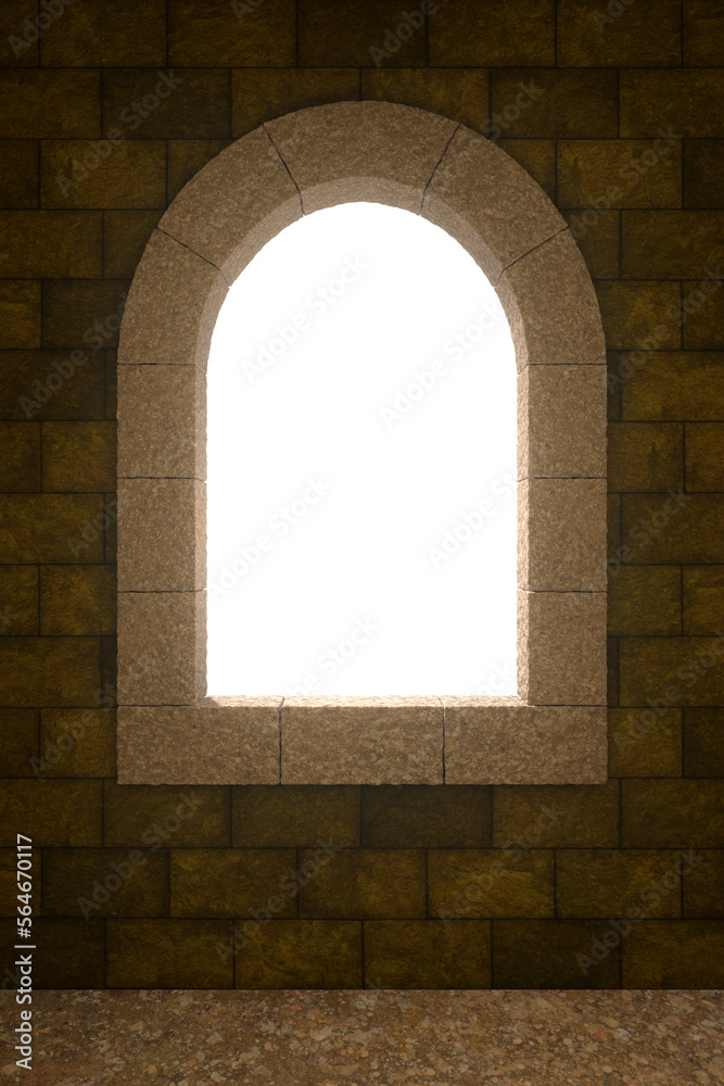 Backdrop of a window with a semicircular arch isolated on empty ...