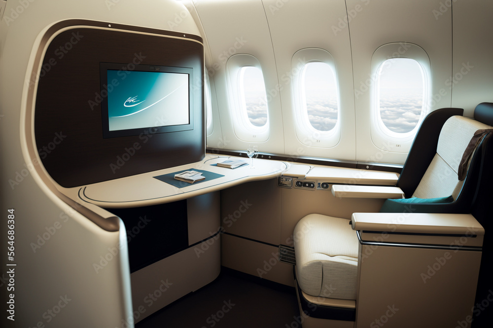 Generative Ai of first class plane interior. Stock Illustration | Adobe ...