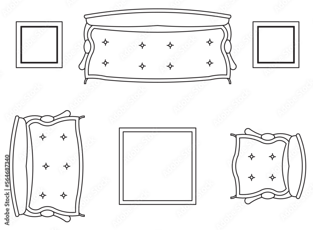 Vector de Stock 2D graphic drawing of the top view layout of the sofa ...